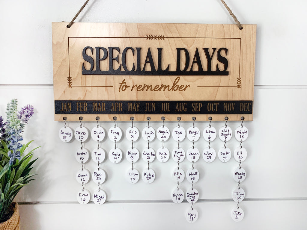 Gifts SPECIAL Days to Remember Calendar Sign Board in Oak or Black, Pl ...